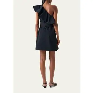 Akris Ruffle One-shoulder Belted Mini Dress