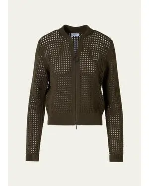 Akris Chunky Cotton Mesh Zip Bomber Cardigan - Olive