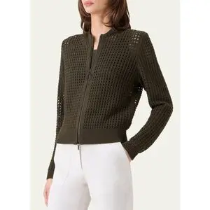 Akris Chunky Cotton Mesh Zip Bomber Cardigan