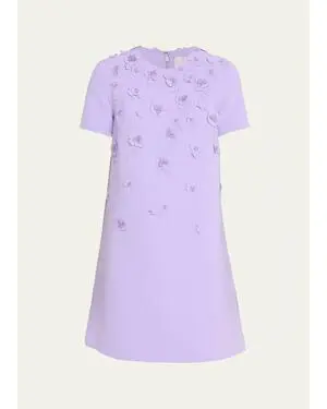 Carolina Herrera Carnation Embroidered Short-sleeve Mini Dress