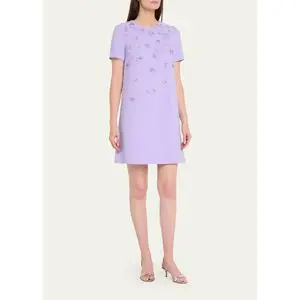 Carolina Herrera Carnation Embroidered Short-sleeve Mini Dress