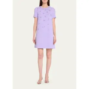Carolina Herrera Carnation Embroidered Short-sleeve Mini Dress