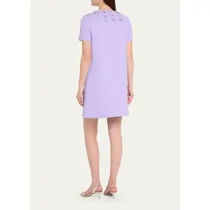 Carolina Herrera Carnation Embroidered Short-sleeve Mini Dress