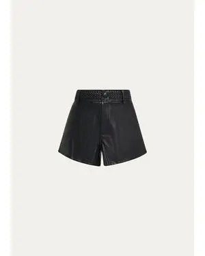 L'AGENCE Virelle Braided-waistband Faux-leather Shorts - Black