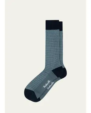 Pantherella Smythson Mini Tonal Texture Cotton Calf-length Dress Socks Navy