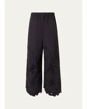 Akris Frey Flower Eyelet Pants In Cotton Poplin - Black