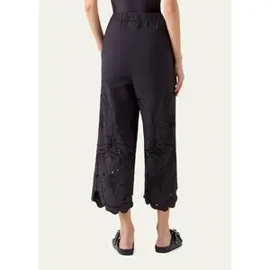 Akris Frey Flower Eyelet Pants In Cotton Poplin - Black