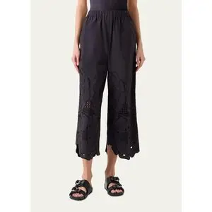 Akris Frey Flower Eyelet Pants In Cotton Poplin - Black