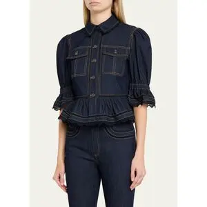 Cinq À Sept Guipure Lace Denim Jacket