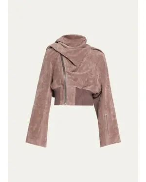 Rick Owens Suede Scarf Cropped Flight Jacket