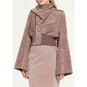 Rick Owens Suede Scarf Cropped Flight Jacket