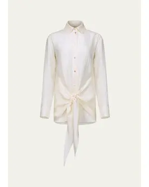 Ossou Arroya Tie-front Crinkled Satin Shirt - Ecru