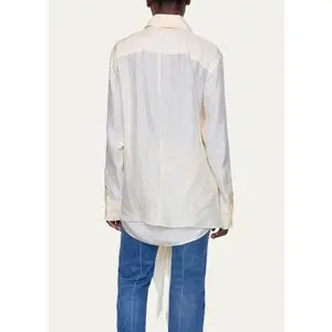 Ossou Arroya Tie-front Crinkled Satin Shirt - Ecru