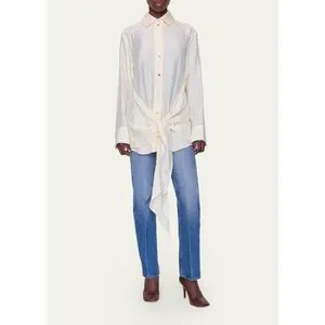 Ossou Arroya Tie-front Crinkled Satin Shirt - Ecru