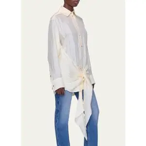 Ossou Arroya Tie-front Crinkled Satin Shirt - Ecru