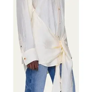 Ossou Arroya Tie-front Crinkled Satin Shirt - Ecru