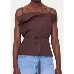 Ossou Sienna Cotton Twill Ribbon Tie Top