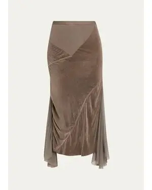 Rick Owens Mixed-media Sliced Patchwork Midi Skirt - Dust
