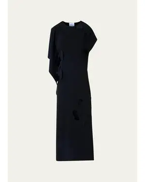 Akris Sleeveless Asymmetric Draped Papercut Flower Crepe Midi Dress - Black