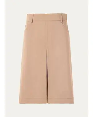 Akris Box Pleat Cotton Gabardine A-line Skirt - Beige