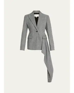 Michael Kors Glen Plaid Asymmetric Drape Single-breasted Jacket