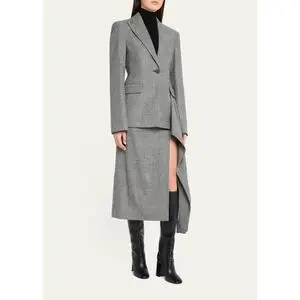 Michael Kors Glen Plaid Asymmetric Drape Single-breasted Jacket