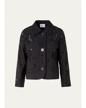 Akris Flower Eyelet Jacket In Cotton Poplin