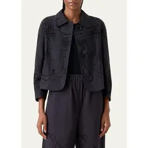 Akris Flower Eyelet Jacket In Cotton Poplin