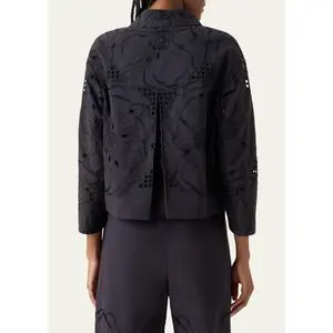 Akris Flower Eyelet Jacket In Cotton Poplin