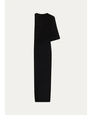 Rick Owens Sleeveless Asymmetric Scarf Wool Knit Maxi Dress - Black