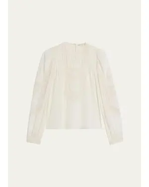 Ulla Johnson Marlowe Embroidered Long-sleeve Blouse - Pristine