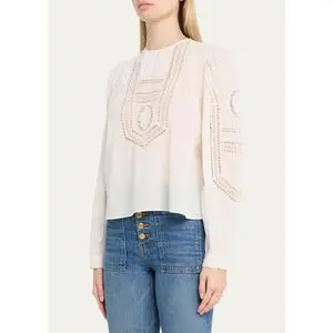 Ulla Johnson Marlowe Embroidered Long-sleeve Blouse
