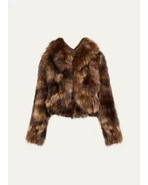 Cinq À Sept Patchwork Faux Fur Cropped Jacket