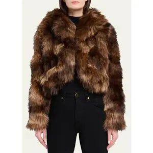 Cinq À Sept Patchwork Faux Fur Cropped Jacket