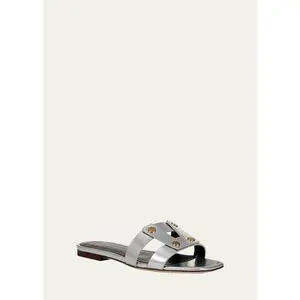 Veronica Beard Via Metallic Leather Flat Slide Sandals