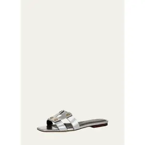 Veronica Beard Via Metallic Leather Flat Slide Sandals
