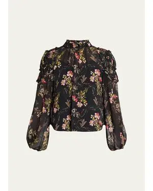 Cinq À Sept Long-sleeve Love Letter Floral Blouse - Black Multi