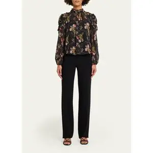 Cinq À Sept Long-sleeve Love Letter Floral Blouse - Black Multi