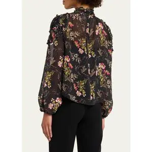 Cinq À Sept Long-sleeve Love Letter Floral Blouse - Black Multi