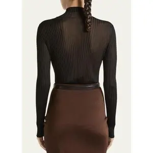 Balmain High-neck Rib-knit Fitted Top
