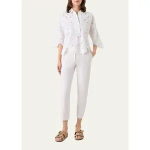 Akris Cotton Poplin Scalloped Blouse