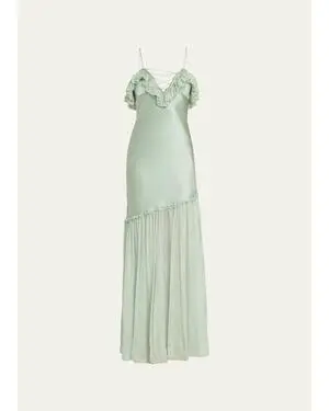 Ulla Johnson Elaria Sleeveless Silk Ruffle Gown - Celadon
