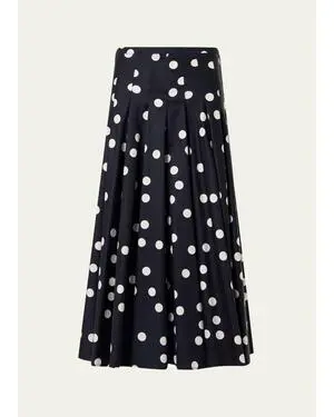 Akris Cotton Polka Dot Midi Skirt - Black/cream