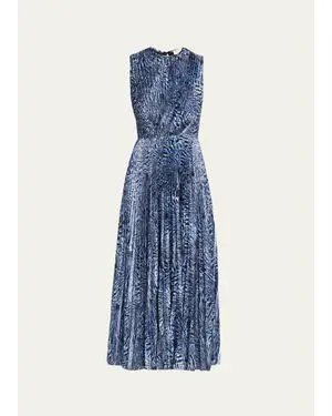 Ulla Johnson Malin Pleated Satin Midi Dress - Lapis