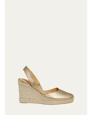 CastaÑer Carissa Metallic Leather Wedge Espadrilles - Gold