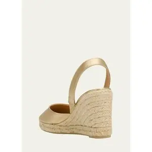 CastaÑer Carissa Metallic Leather Wedge Espadrilles - Oro