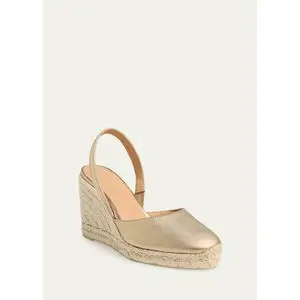 CastaÑer Carissa Metallic Leather Wedge Espadrilles - Oro