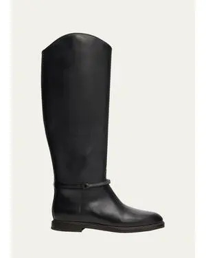 Brunello Cucinelli Leather Riding Boots W/ Monili - Black