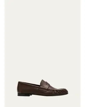 Brunello Cucinelli Leather Ruched Penny Loafers W/ Monili