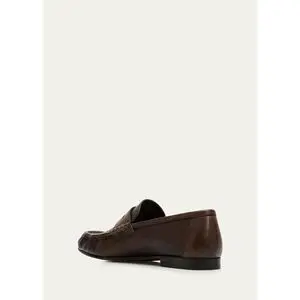 Brunello Cucinelli Leather Ruched Penny Loafers W/ Monili